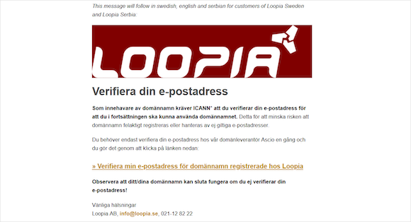 Varning för falska e-postutskick som ser ut att komma från Loopia ...